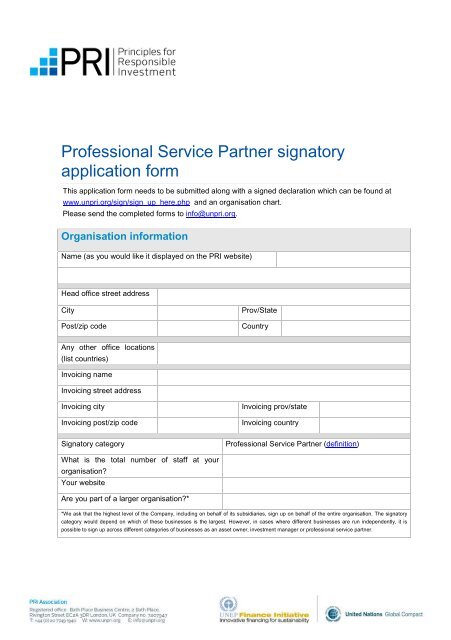 Professional Service Partner signatory application form