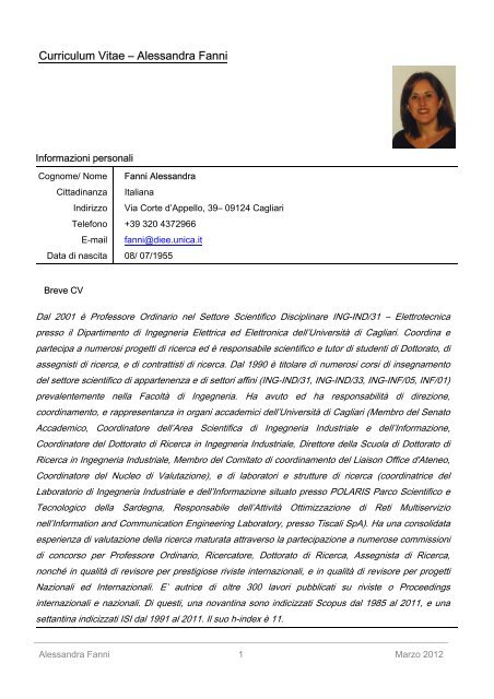 Curriculum Vitae â Alessandra Fanni - UniversitÃ degli studi di ...