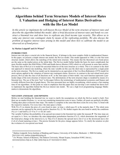 Ho-Lee model - Simon Benninga