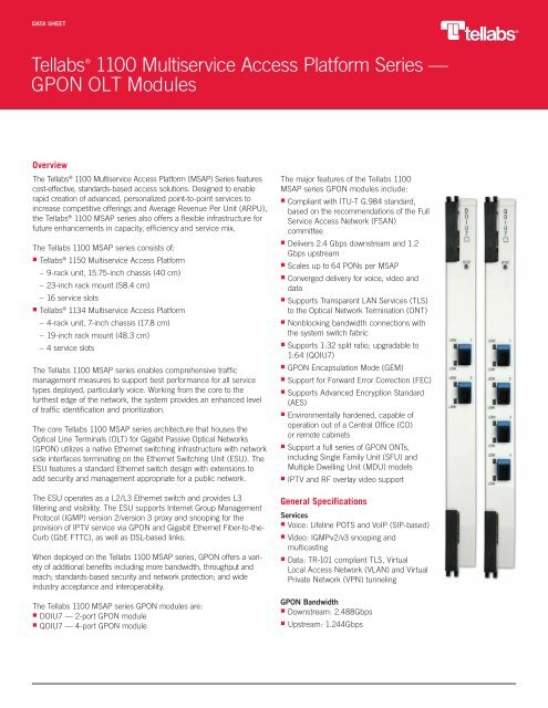 Tellabs 1100 Multiservice Access Platform Series - GPON OLT ...