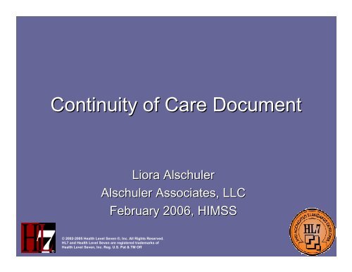 Continuity of Care Document - HL7