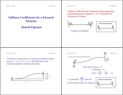 Stiffness Coefficients for a Flexural Element Ahmed Elgamal