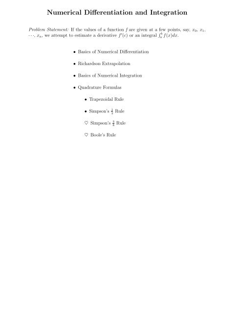 Numerical Differentiation and Integration