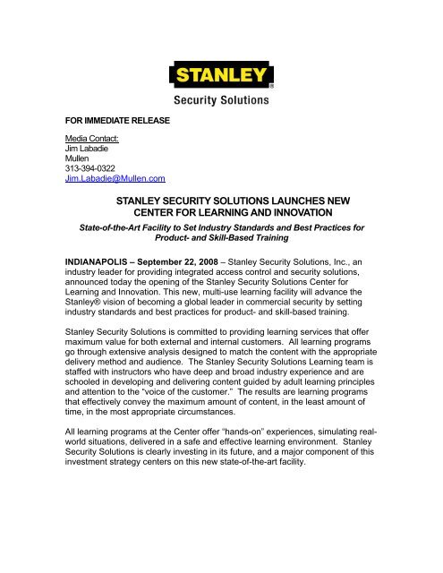 stanley security solutions launches new center for learning