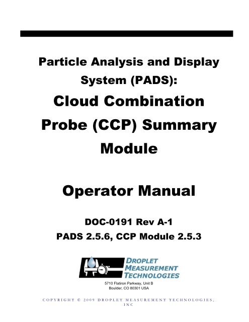 CCP Summary PADS Manual - Droplet Measurement Technologies