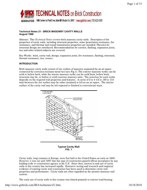 Tech Note 21 Brick Masonry Cavity Walls