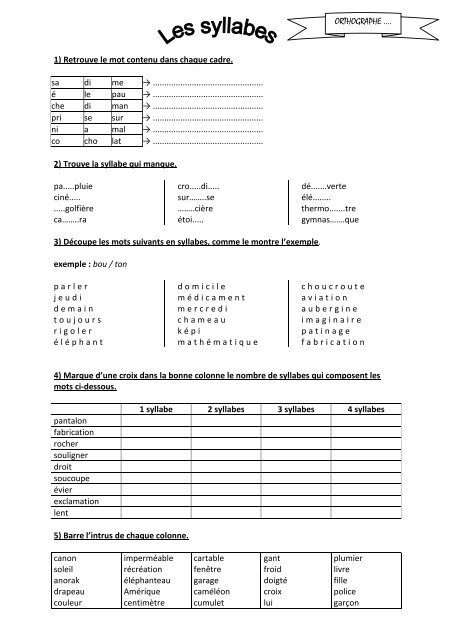 Exercices sur les syllabes