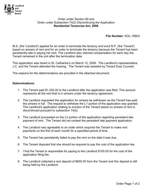 Order Page 1 of 2 Order under Section 69 and Order under ...