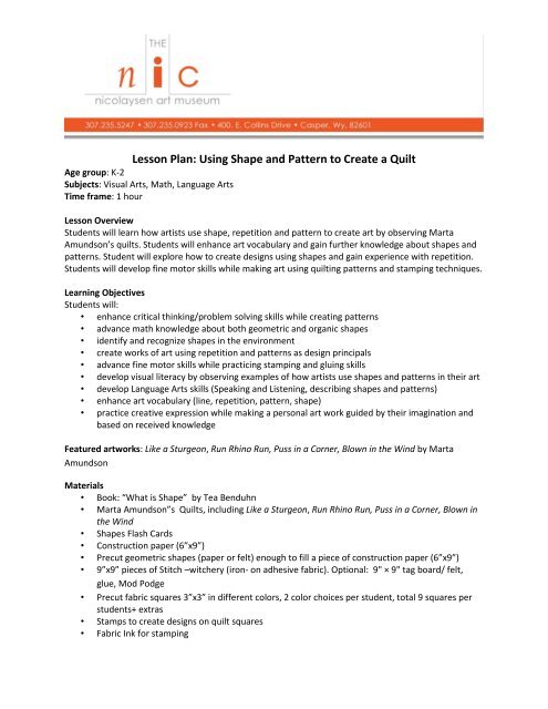 Lesson Plan: Using Shape and Pattern to Create a Quilt