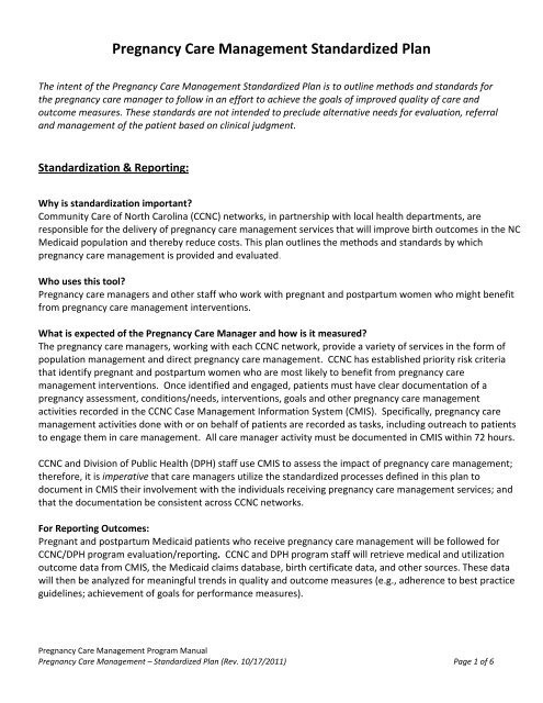 Pregnancy Care Management Standardized Plan ... - CCWJC