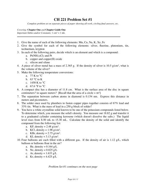 CH 221 Problem Set #1 CH 221 Problem Set #1
