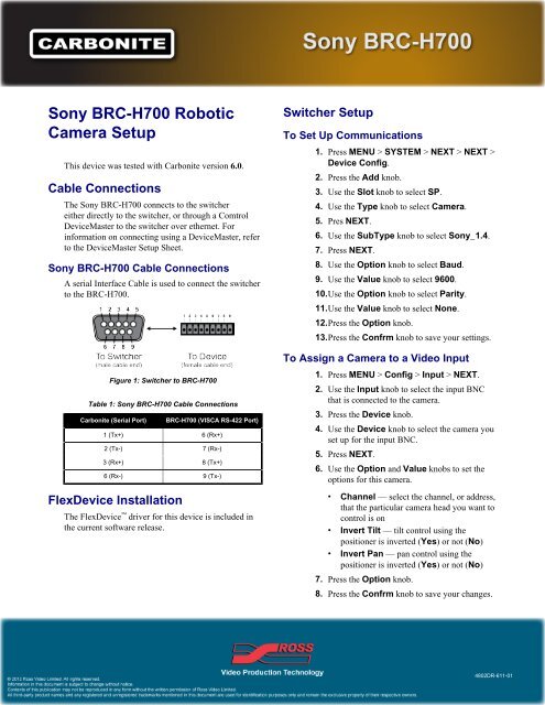 Sony BRC-H700 Robotic Camera Setup - Ross Video