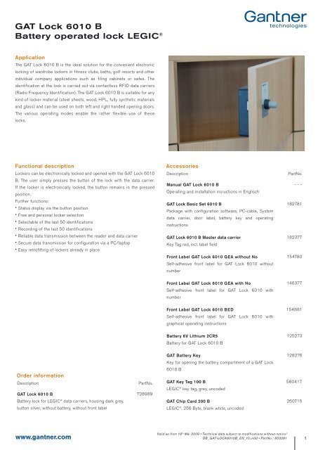 GAT Lock 6010 B Battery operated lock LEGICÂ® - gantner.com.au