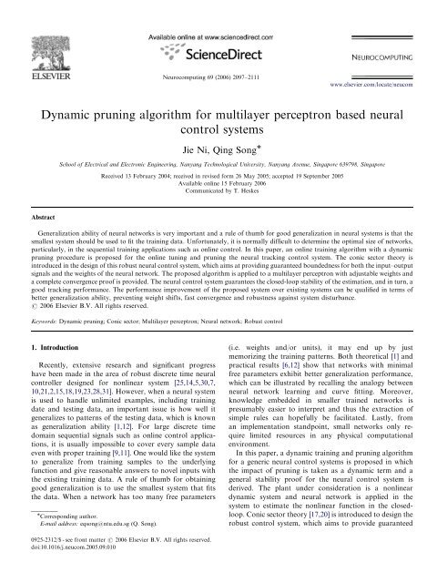Dynamic pruning algorithm for multilayer perceptron ... - ResearchGate