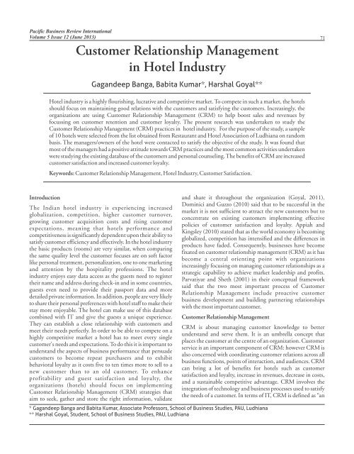 Customer Relationship Management in Hotel Industry - Pacific ...