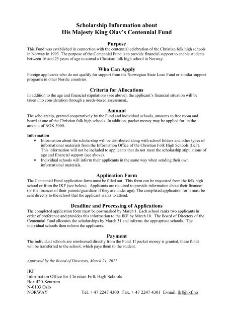 Application Form His Majesty King Olav's Centennial Fund - NKF