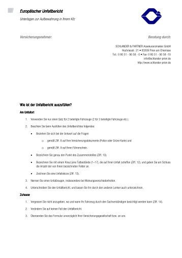 Europäischer Unfallbericht Hinweise zur Handhabung - Auto Haid