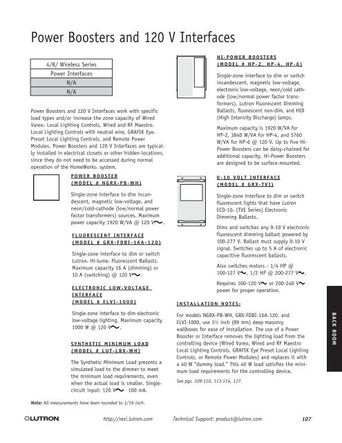 Power Boosters and 120 V Interfaces - Lutron Electronics, Inc.