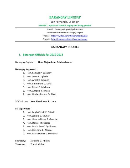 BARANGAY LINGSAT BARANGAY PROFILE