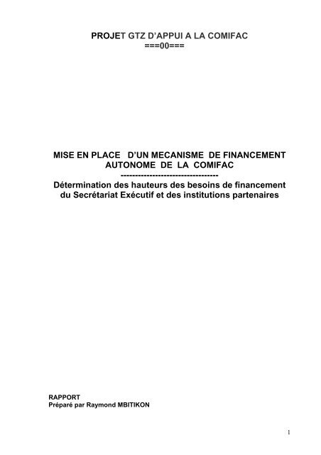 projet gtz d'appui a la comifac ===00=== mise en place d'un ...