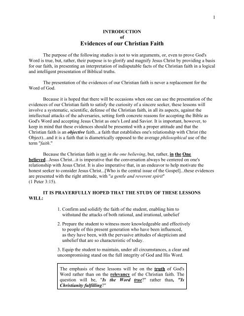 Evidence of Christian Faith - LESSON 1: INTRODUCTION