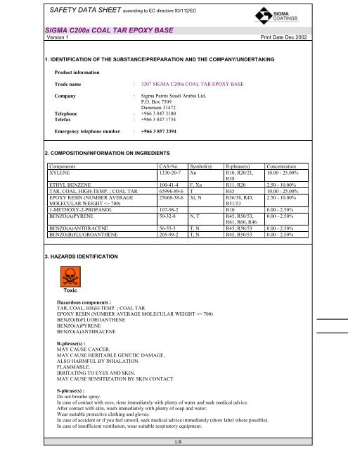 SIGMA C200a COAL TAR EPOXY BASE - SIGMA PAINTS