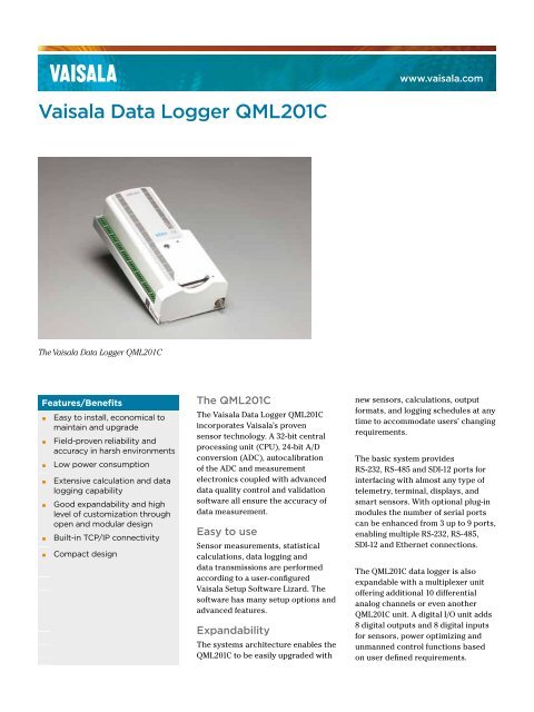 QML201C Data Logger Datasheet - Vaisala