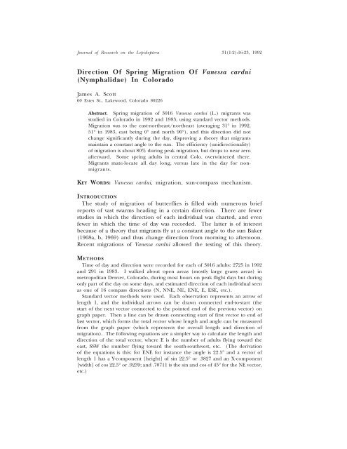Direction Of Spring Migration Of Vanessa cardui - The Journal of ...