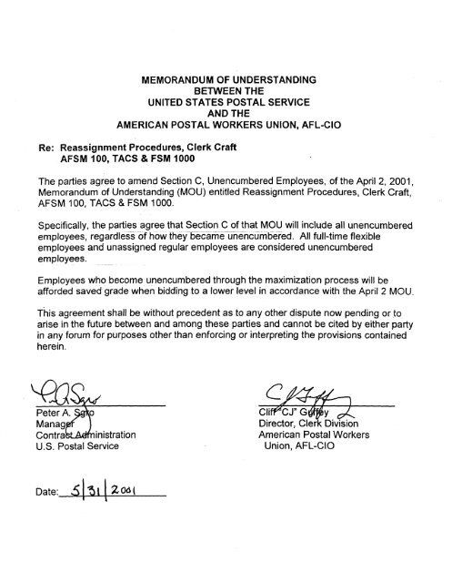 MEMORANDUM OF UNDERSTANDI