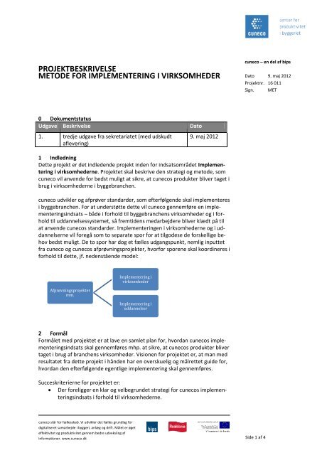 projektbeskrivelse metode for implementering i virksomheder - cuneco