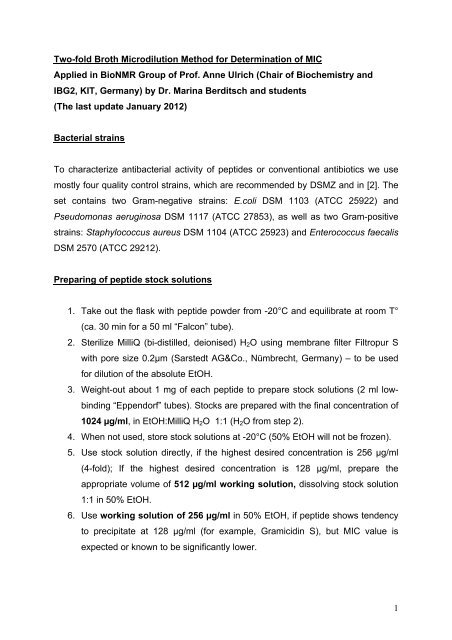 1 Two-fold Broth Microdilution Method for Determination of MIC ... - KIT 1 Two-fold Broth Microdilution Method for Determination of MIC ... - KIT