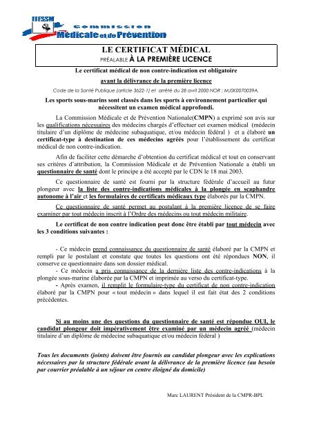 LE CERTIFICAT MÃ DICAL - Easy Dive