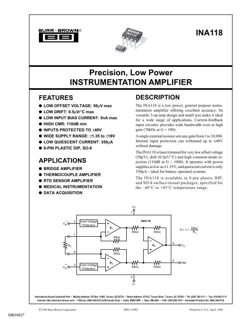 Precision, Low Power Instrumentation Amplifier