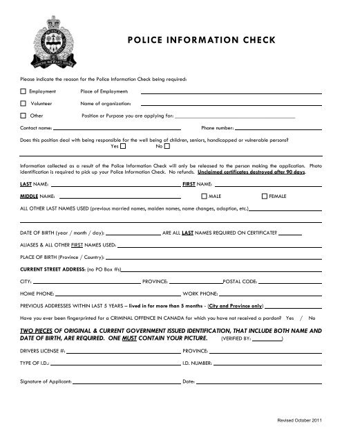 Police Information Check Application - Medicine Hat Police Service