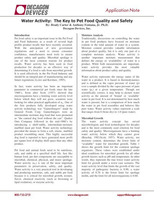 13504-00 AN, Water Activity The Key to Pet Food Quality ... - AquaLab