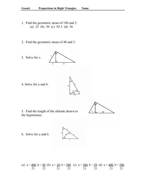 39 Geom1 Right Triangle Proportions