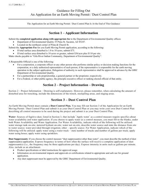 Application for an Earth Moving Permit / Dust Control Plan