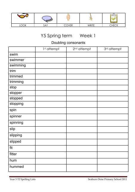 to see the Y5 Spring term spelling lists - Seaburn Dene Primary School