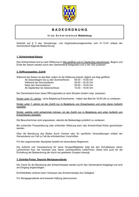 Badeordnung Schwimmbad