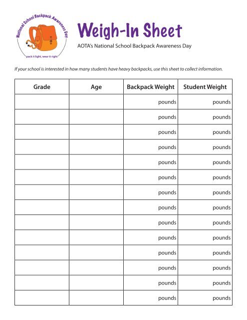 Weigh-In Sheet - AOTA