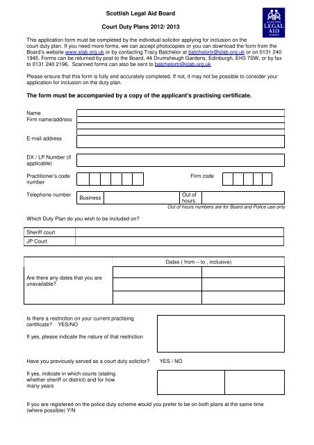 Application form - Scottish Legal Aid Board
