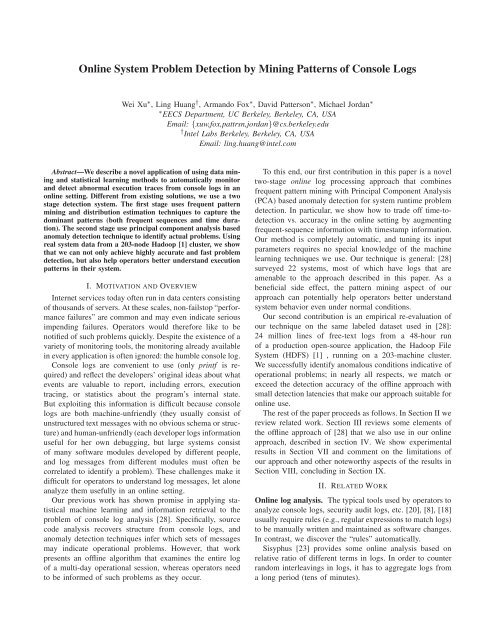 Online System Problem Detection by Mining Patterns of Console Logs