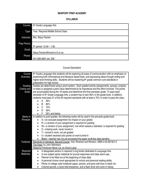 8th Grade English Syllabus 2012-13