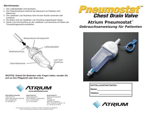 Atrium PneumostatÃ¢Â„Â¢ - Atrium Medical Corporation