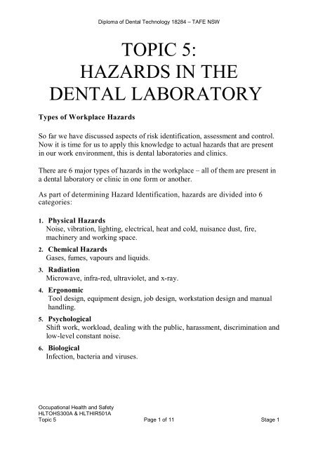 topic 5: hazards in the dental laboratory - Randwick College Wiki