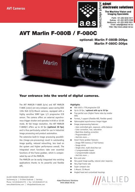 AVT Marlin F-080B / F-080C - Adept Electronic Solutions Pty Ltd