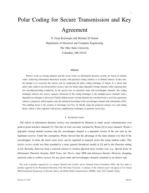 Polar Coding for Secure Transmission and Key Agreement