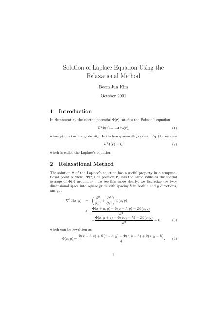 Solution of Laplace Equation Using the Relaxational Method