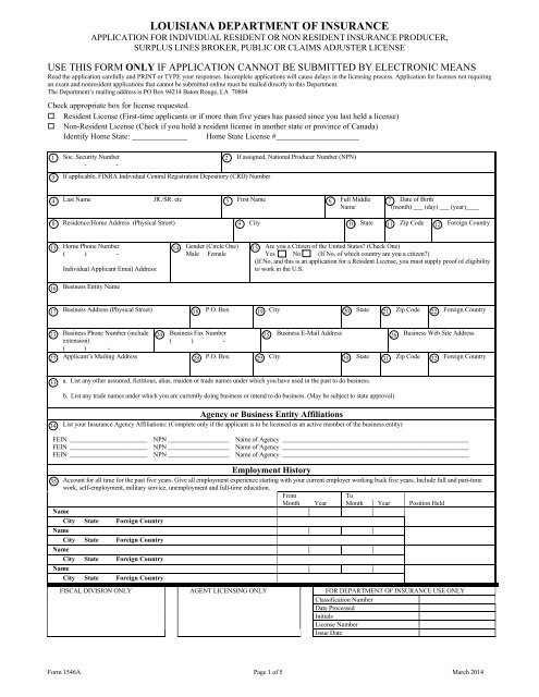Louisiana Department of Insurance Application Form