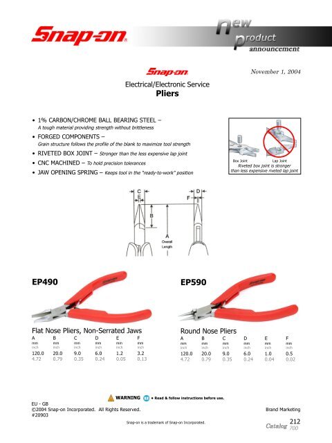 Electrical/Electronic Service Pliers - Snap-on